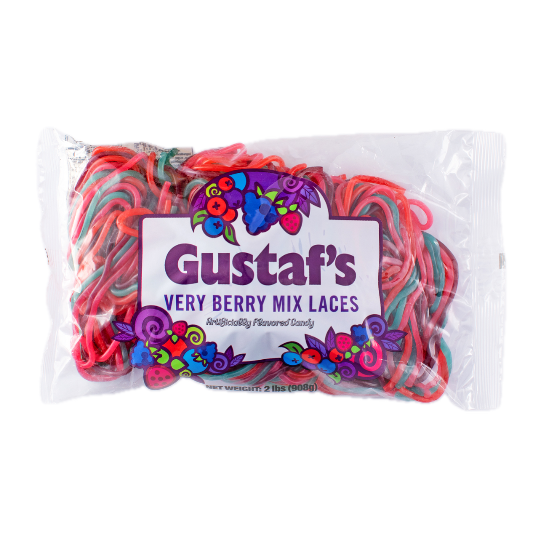Gustaf's Very Berry Mix Laces Shoestring Licorice - 2lb – Blair Candy ...